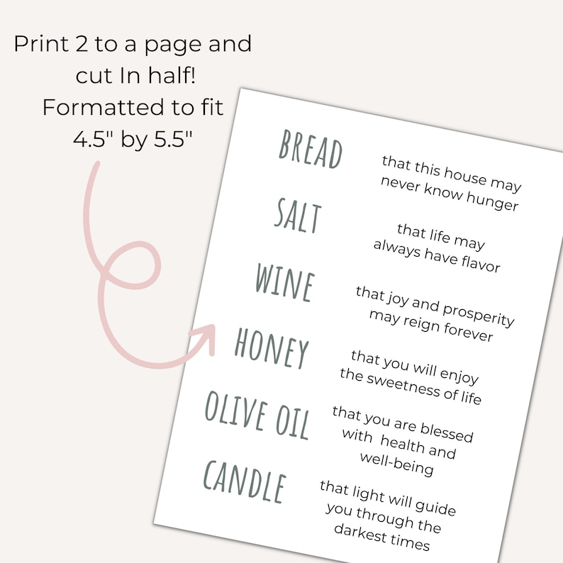 Housewarming Printable| House Blessing Printable| Bread, Salt, Wine ...