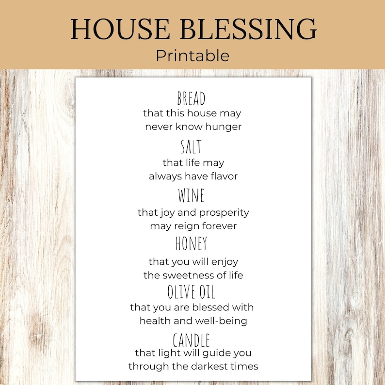 Housewarming Printable| House Blessing Printable| Bread, Salt, Wine ...