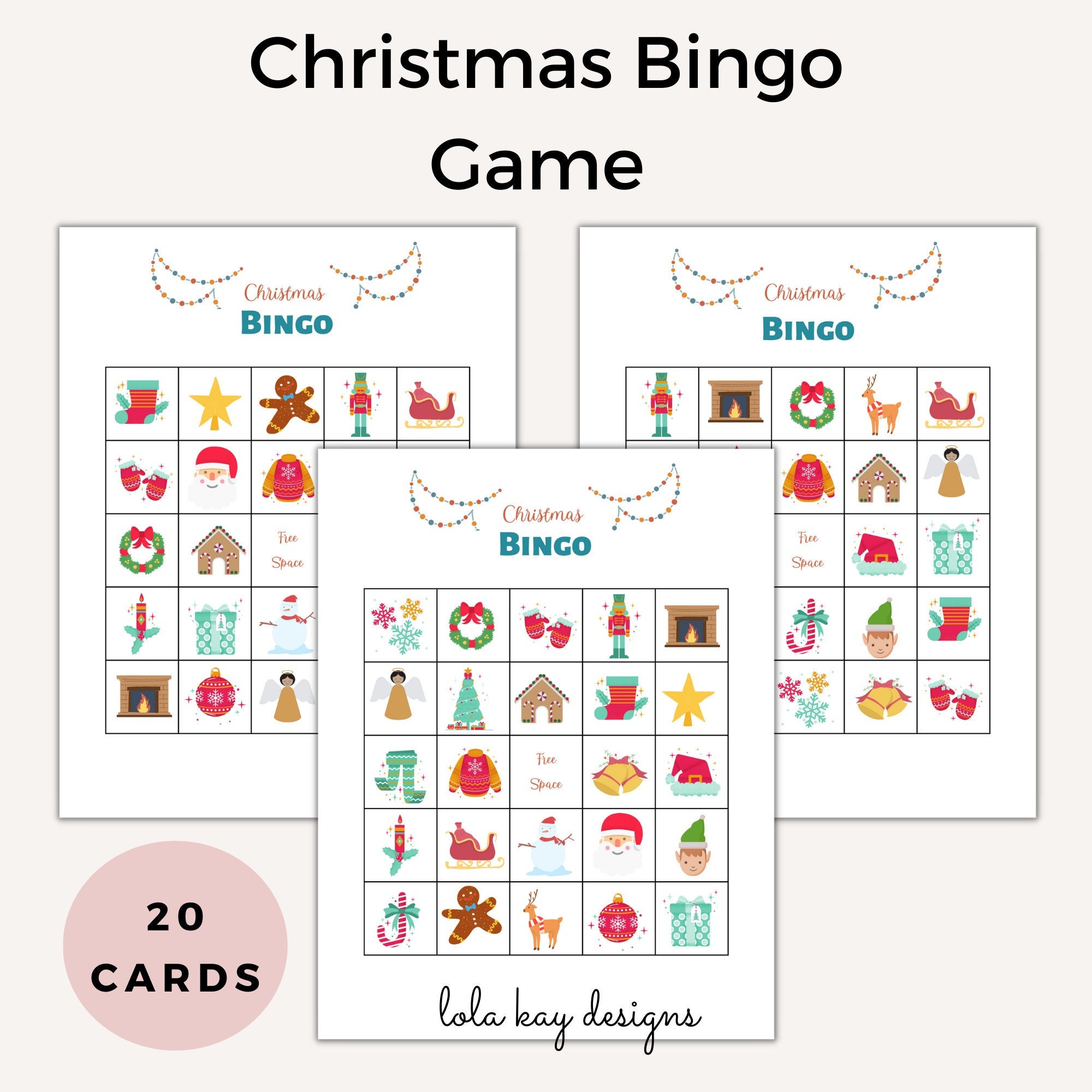 Christmas Bingo Game Printable| 20 Different Cards| Instant Download ...