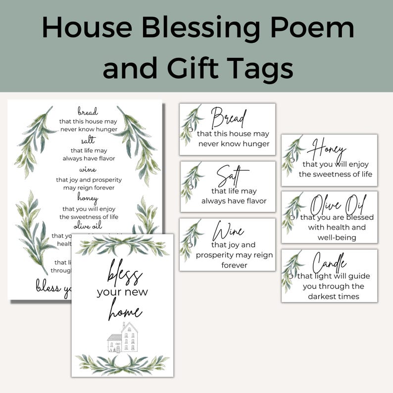 Housewarming Printable| House Blessing Printable| Bread, Salt, Wine ...