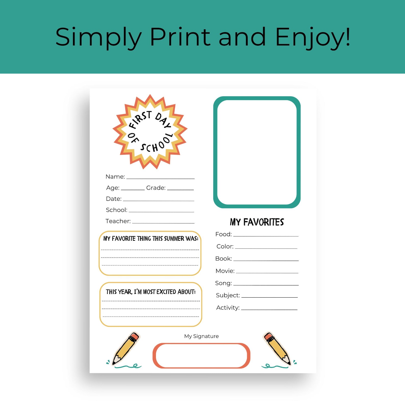 First Day of School Interview Questions First Day of School Activity ...