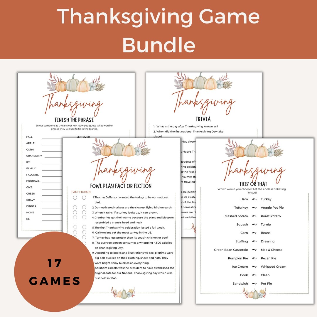 17 Thanksgiving Game Party Pack | Thanksgiving Digital Game Bundle | 17 ...