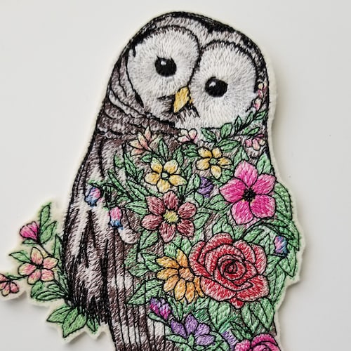 Owl Floral Embroidered Patch owl Patches Owl Embroidery - Etsy