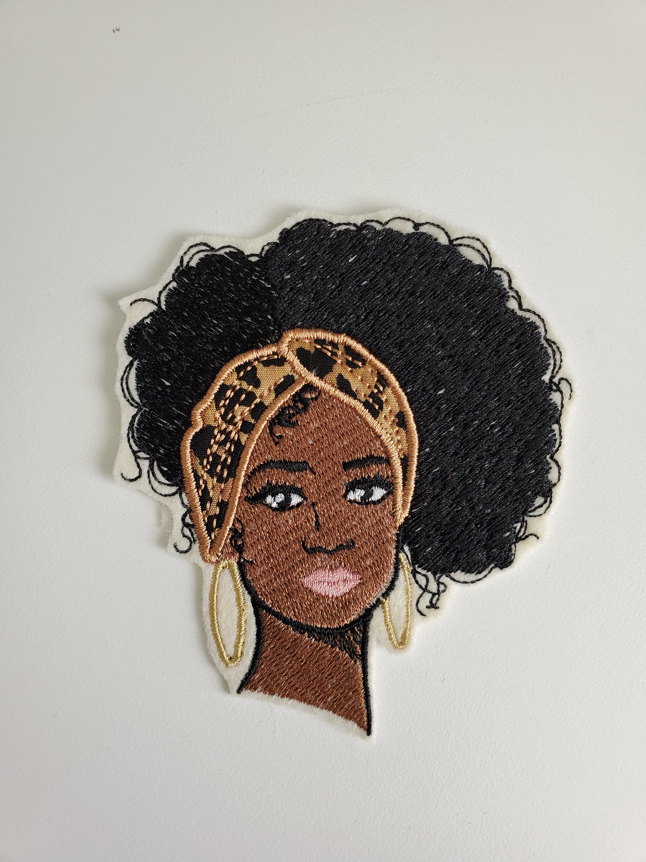 Afro Lady With Applique Head Wrap Embroidered Patch African - Etsy