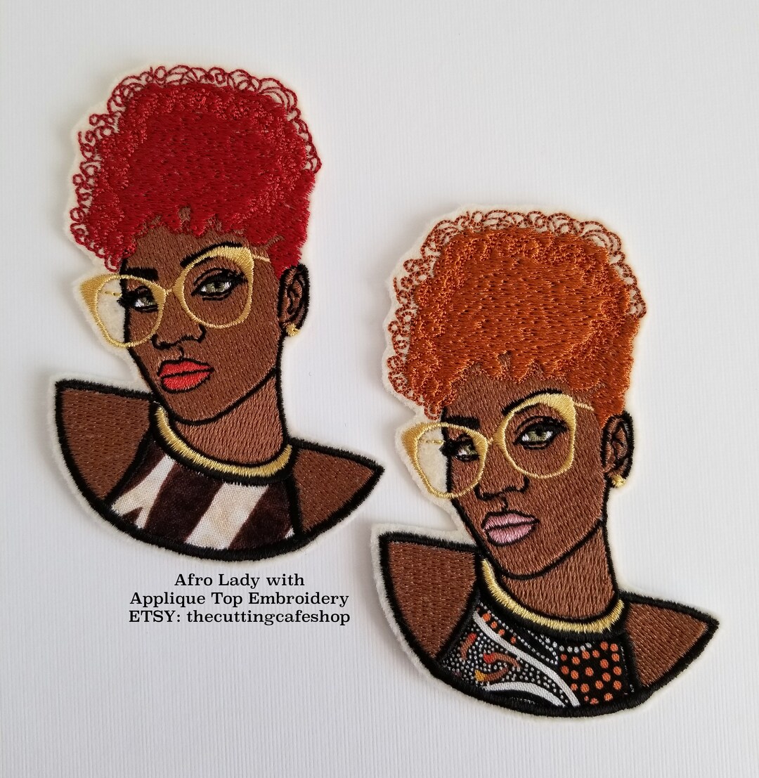 Afro Lady With Appliqué Top Embroidered Patch - African American ...