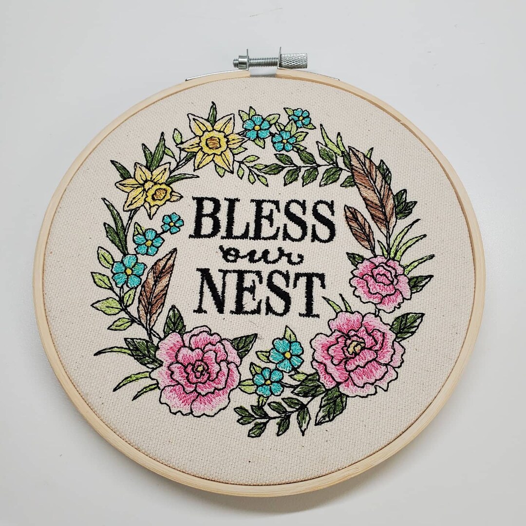 Bless Our Nest Embroidered Wall Art - Hoop Embroidery Art ...