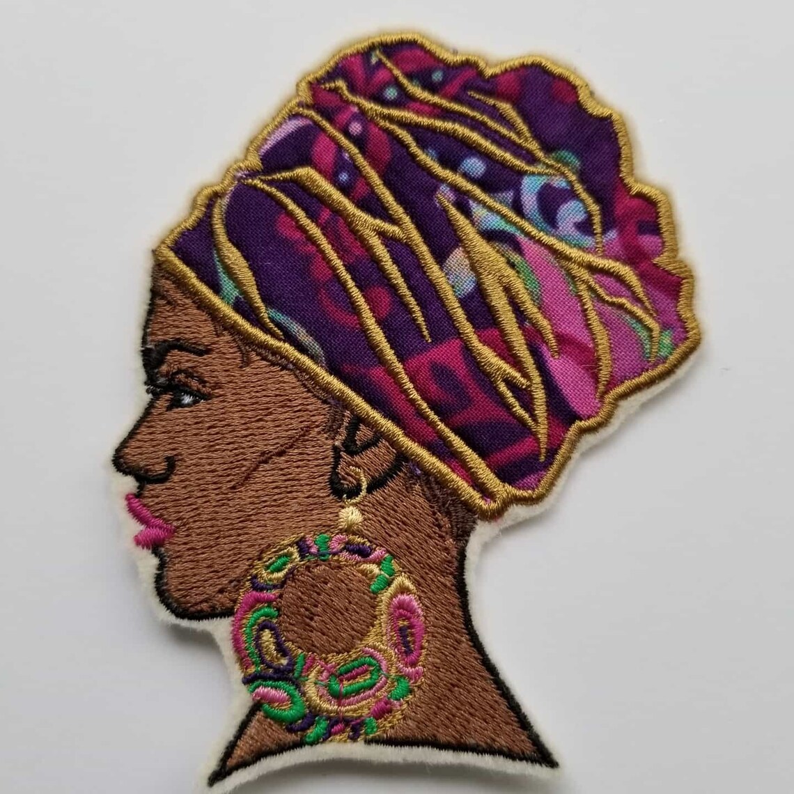 Afro Lady With Applique Tall Head Wrap Embroidered Patch - African ...