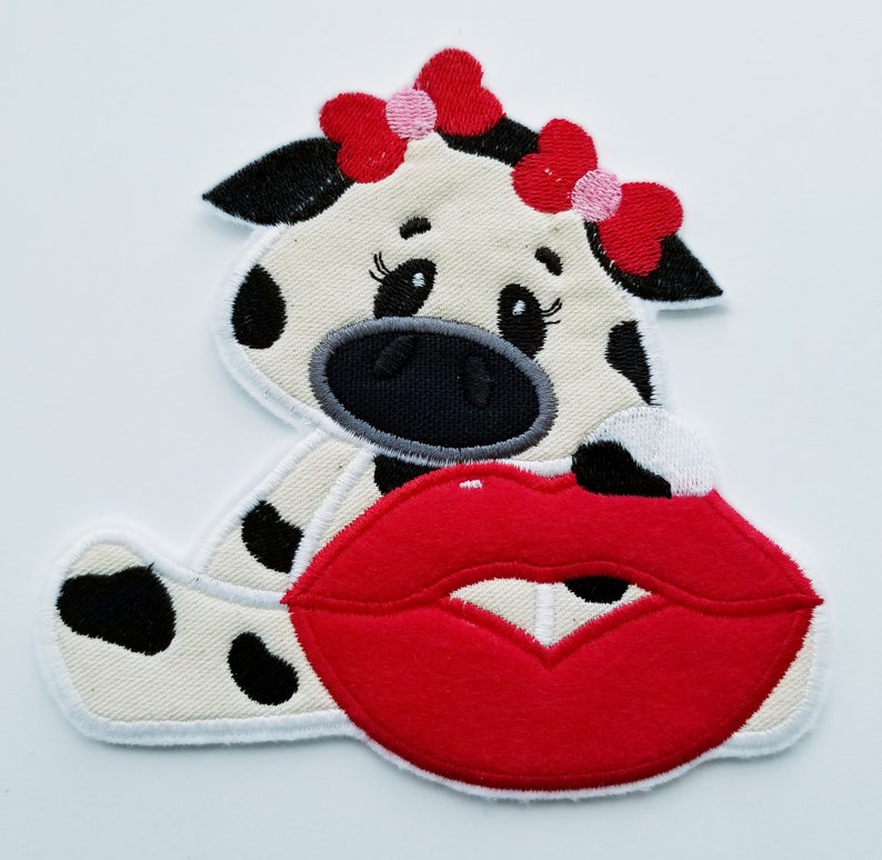 Cow Lips Embroidered Applique - Iron on - Valentine Cow Applique - Cow ...