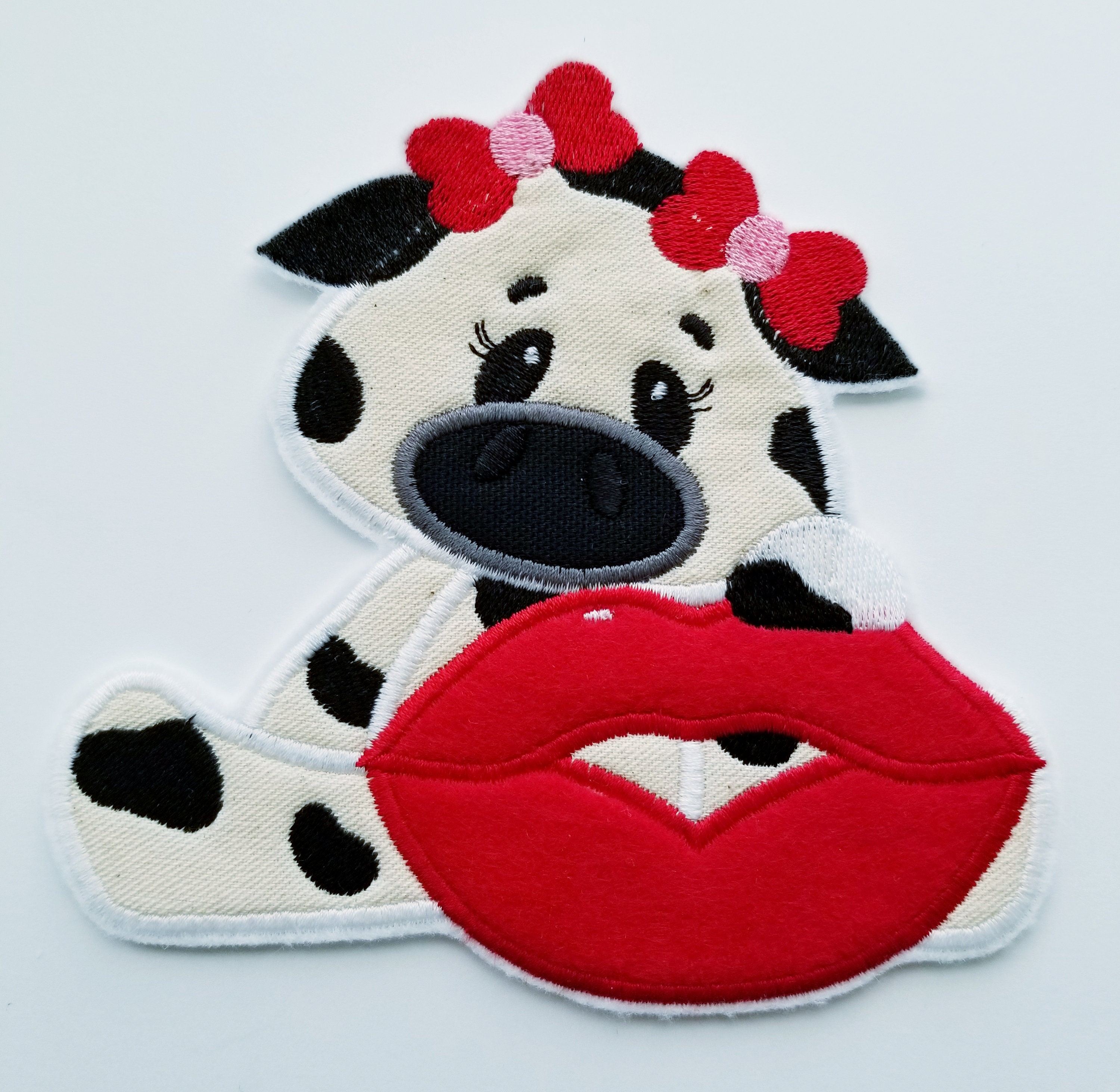 Cow Lips Embroidered Applique - Iron on - Valentine Cow Applique - Cow ...