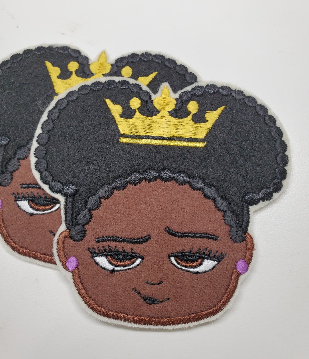 Afro Puffs Girl With Crown Embroidered Embroidered Patch - Little Girl ...