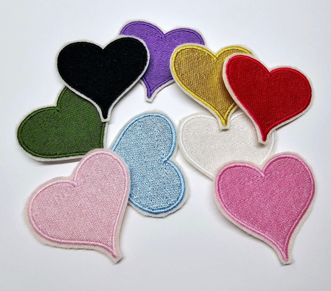 3 Colorful Embroidered Heart Patches: Iron-on Applique (2.00x2.00 In ...