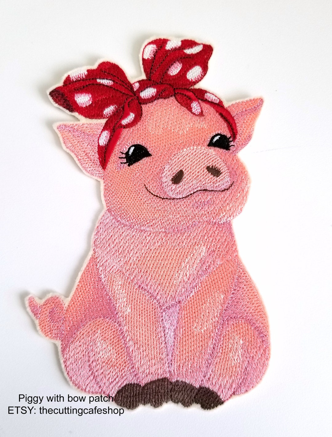Piggy With a Bow Embroidered Patch - Pig Patches - Pig Embroidery ...