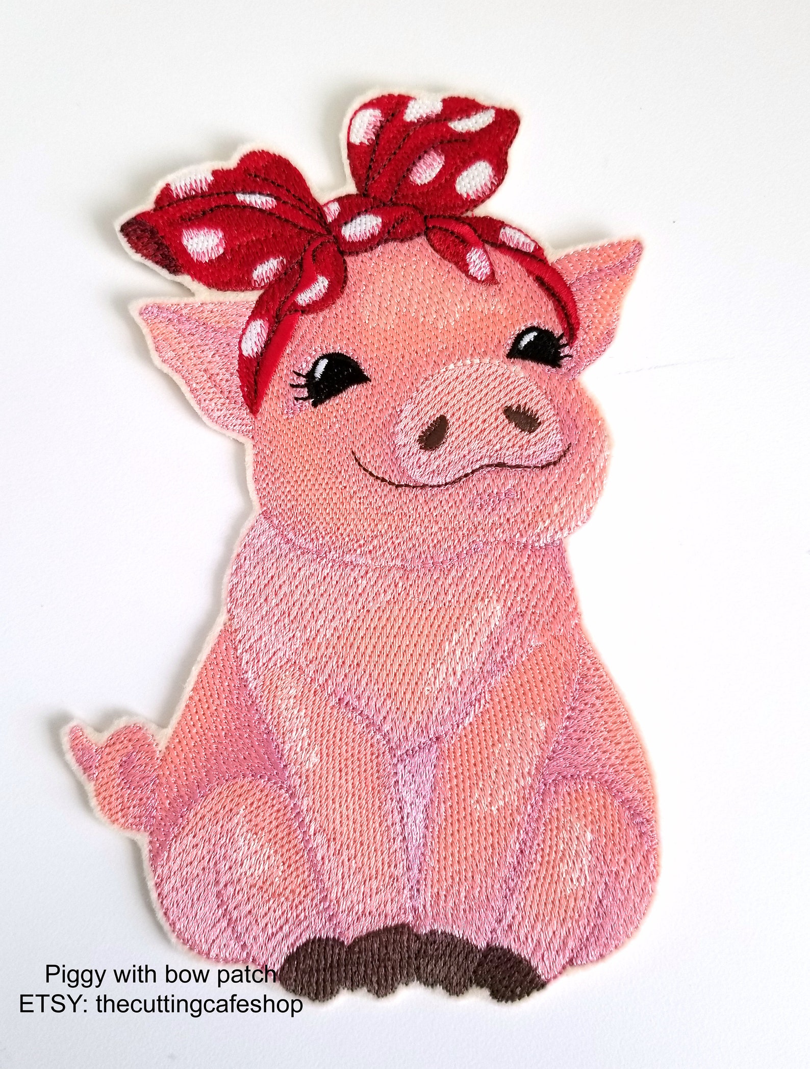 Piggy With a Bow Embroidered Patch - Pig Patches - Pig Embroidery ...