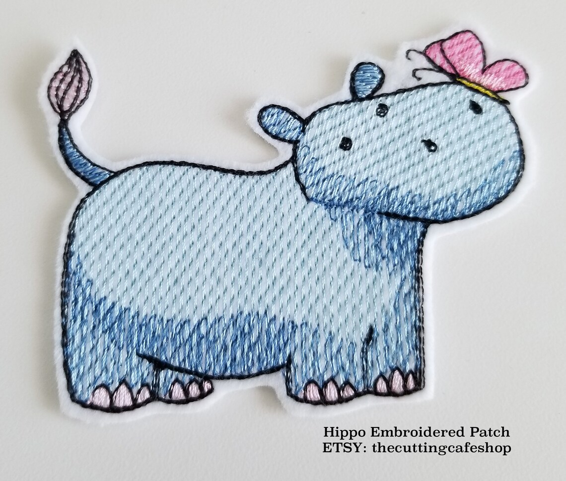 Hippo Embroidered Patch Animal Patches hippo Embroidery - Etsy