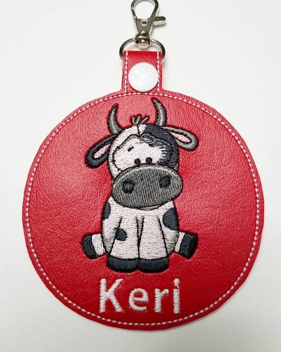 Cow Embroidered Keychain Cow Keyfob Backpack Tag - Etsy