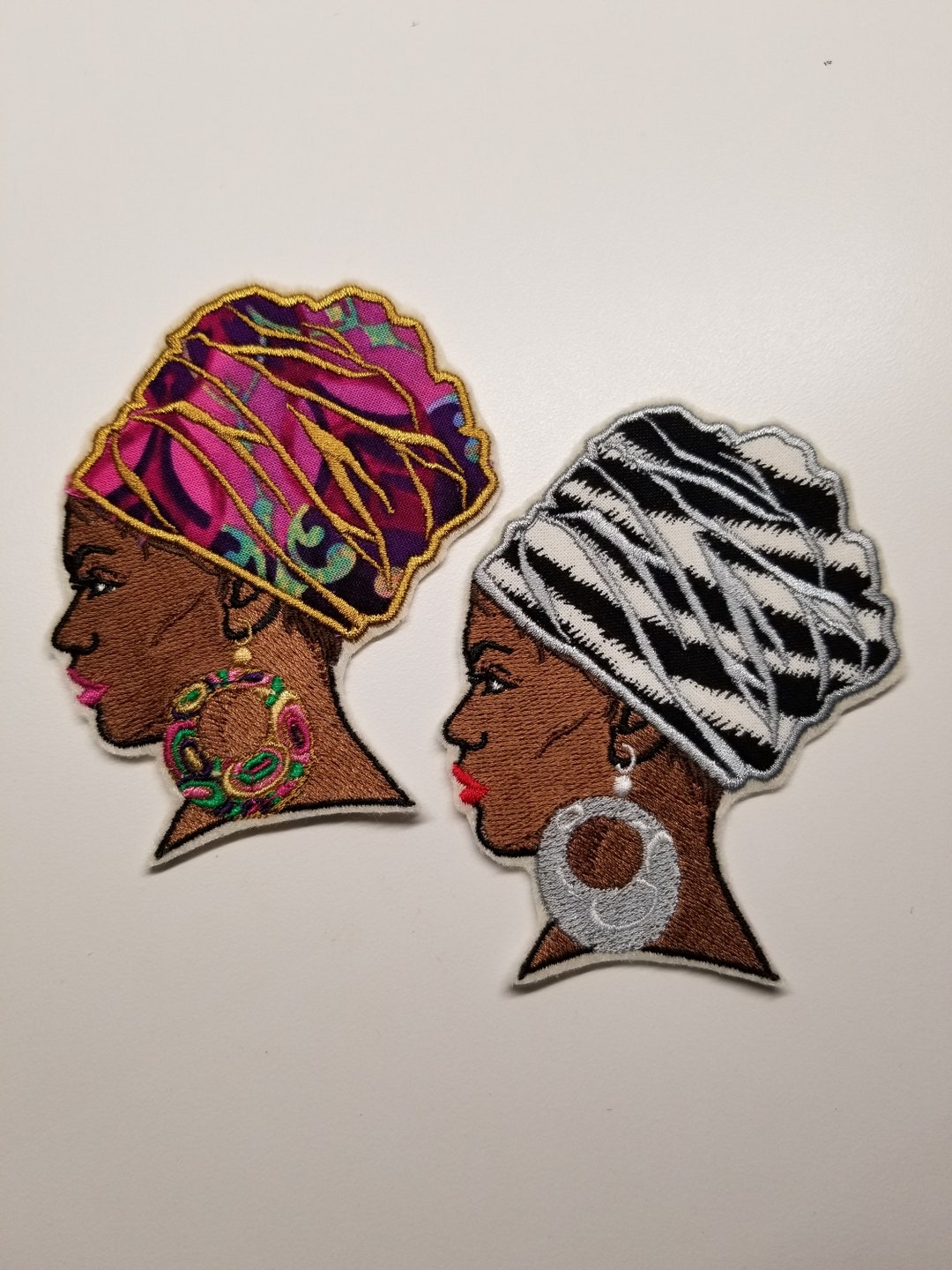 Afro Lady With Applique Tall Head Wrap Embroidered Patch - African ...
