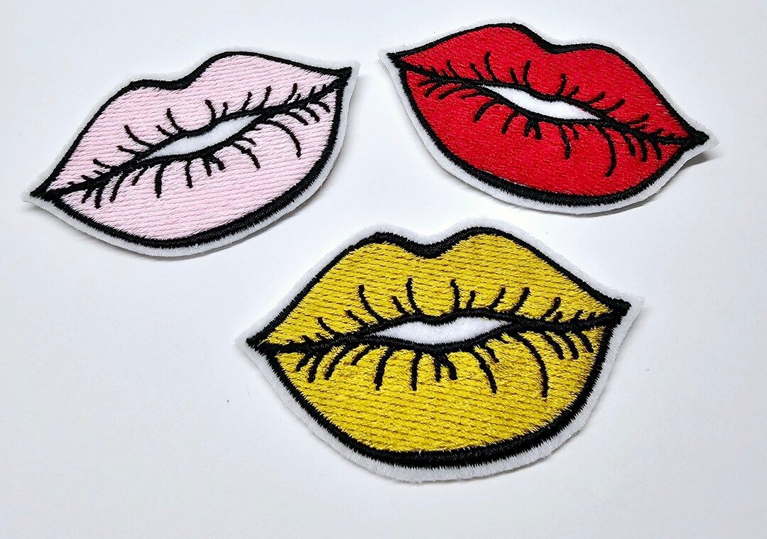 3 Colorful Lip Patches, Valentine Lips, Embroidered Lips, Love Patches, Patches for Her, Patches ...