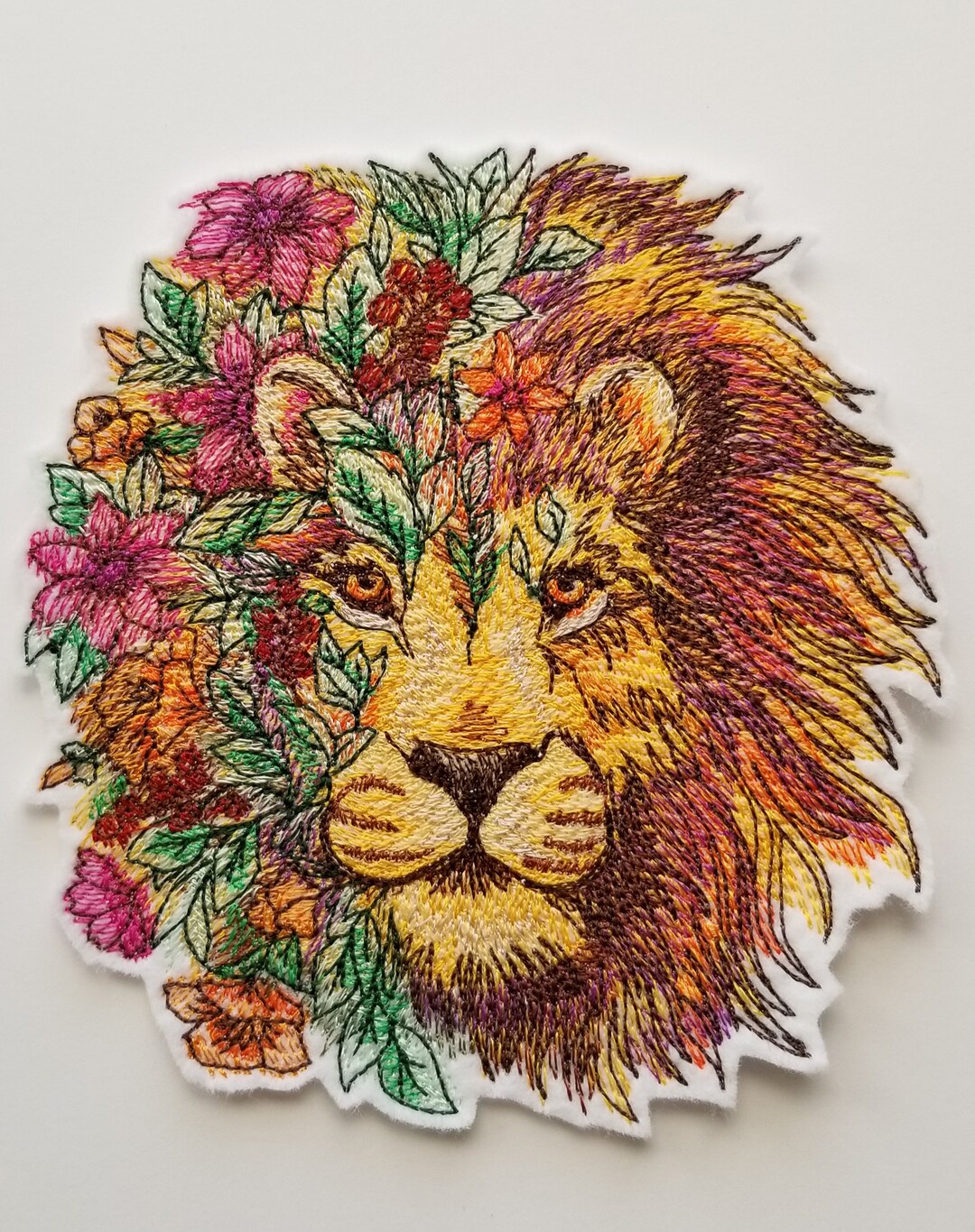 Custom Floral Lion Embroidered Patch - Lion Patches - Lion Embroidery ...