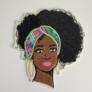Afro Lady With Applique Head Wrap Embroidered Patch - African American ...