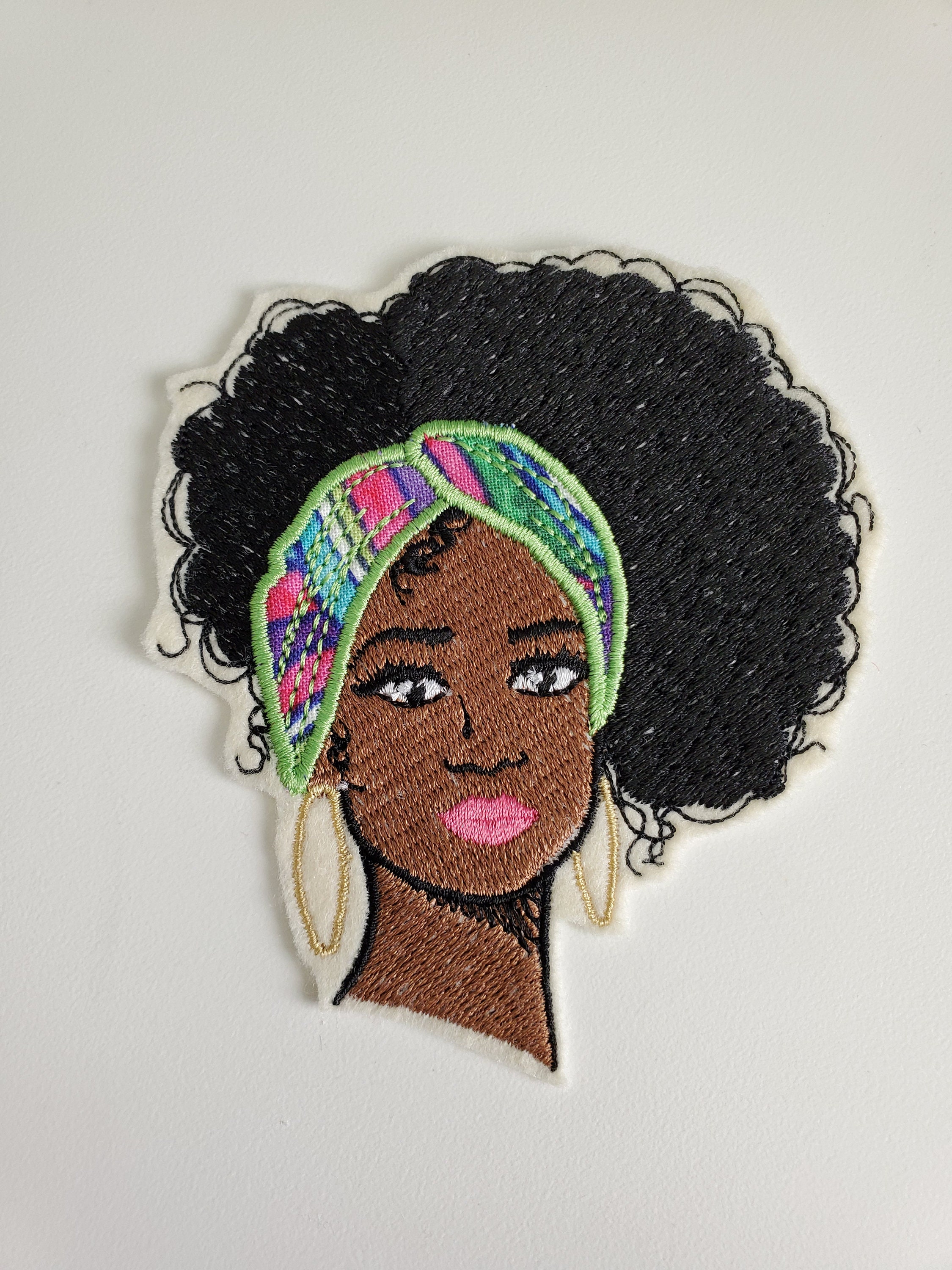 Afro Lady With Applique Head Wrap Embroidered Patch African - Etsy