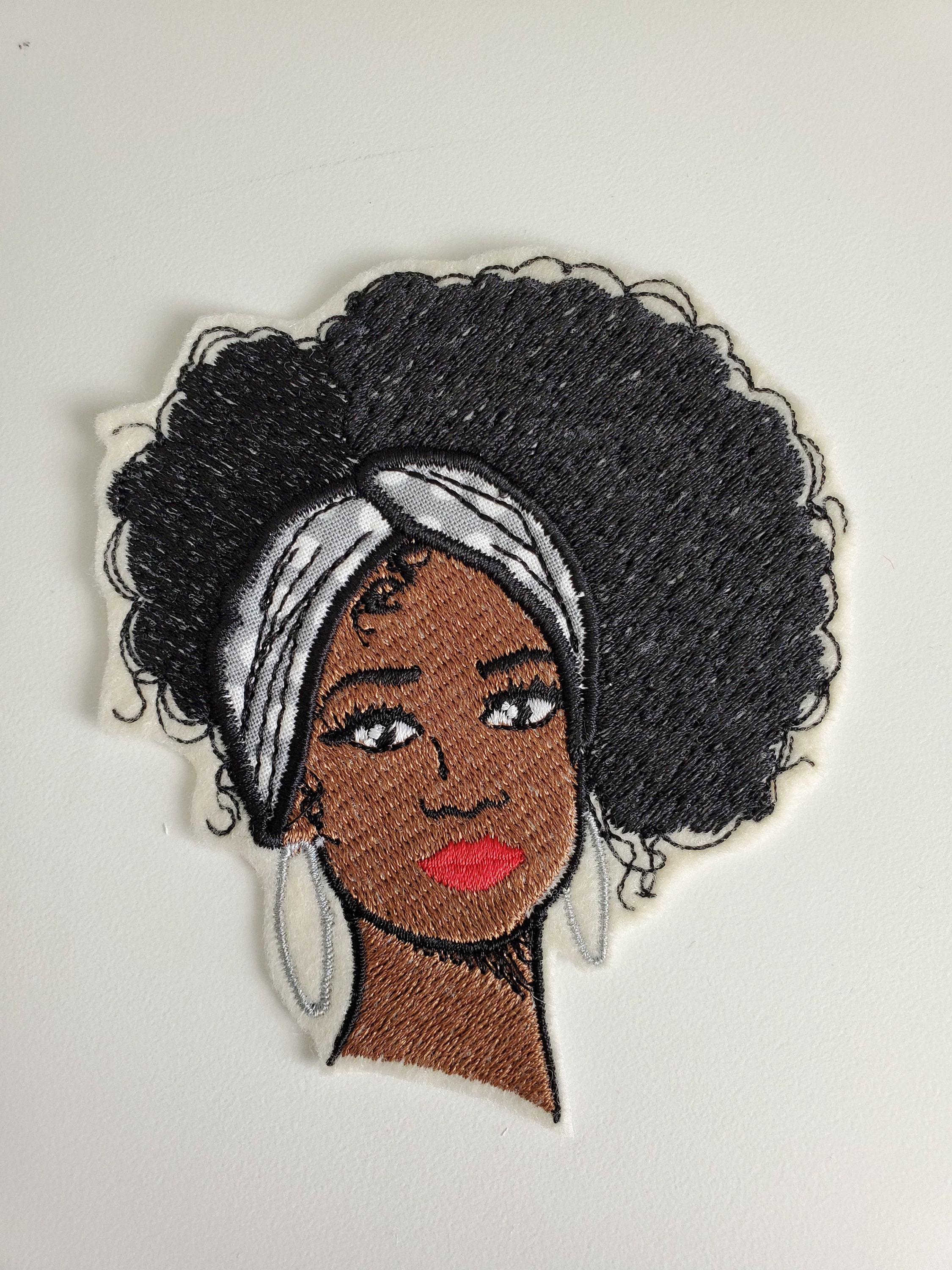 Afro Lady With Applique Head Wrap Embroidered Patch African - Etsy