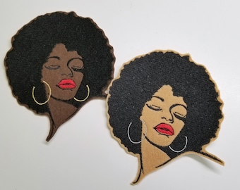 Afro Lady With Applique Head Wrap Embroidered Patch African American ...