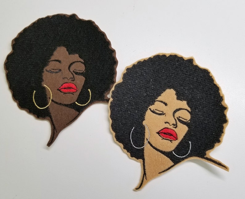 Beautiful Woman Embroidered Patch - African American Patches - Black ...