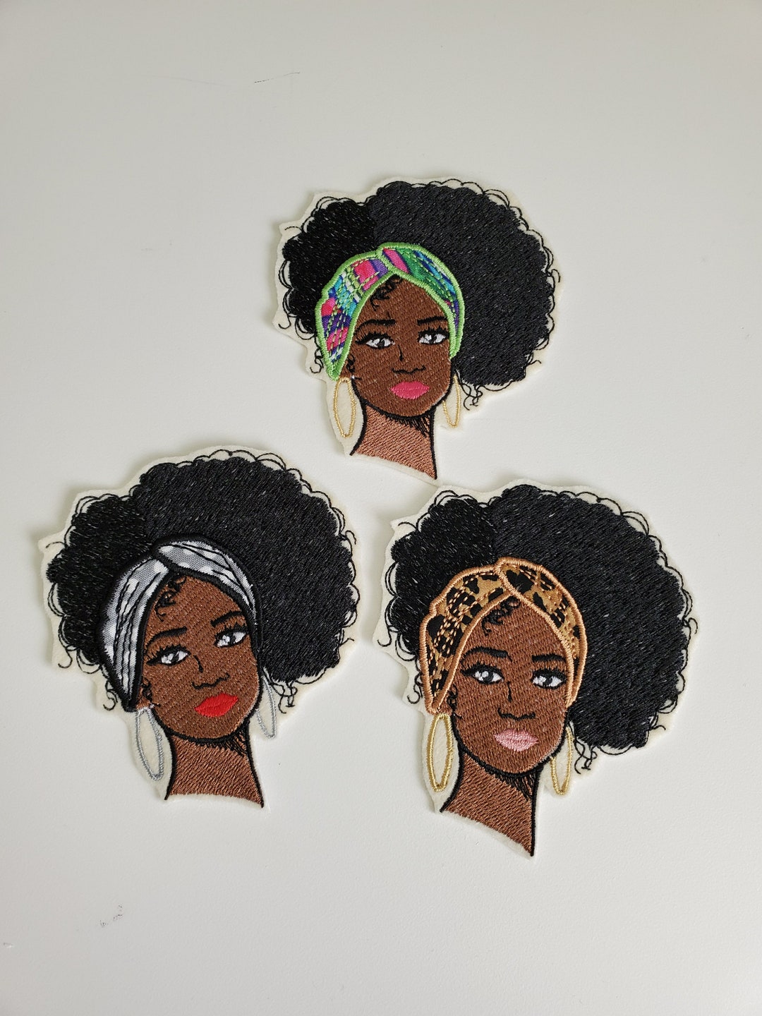 Afro Lady With Applique Head Wrap Embroidered Patch - African American ...