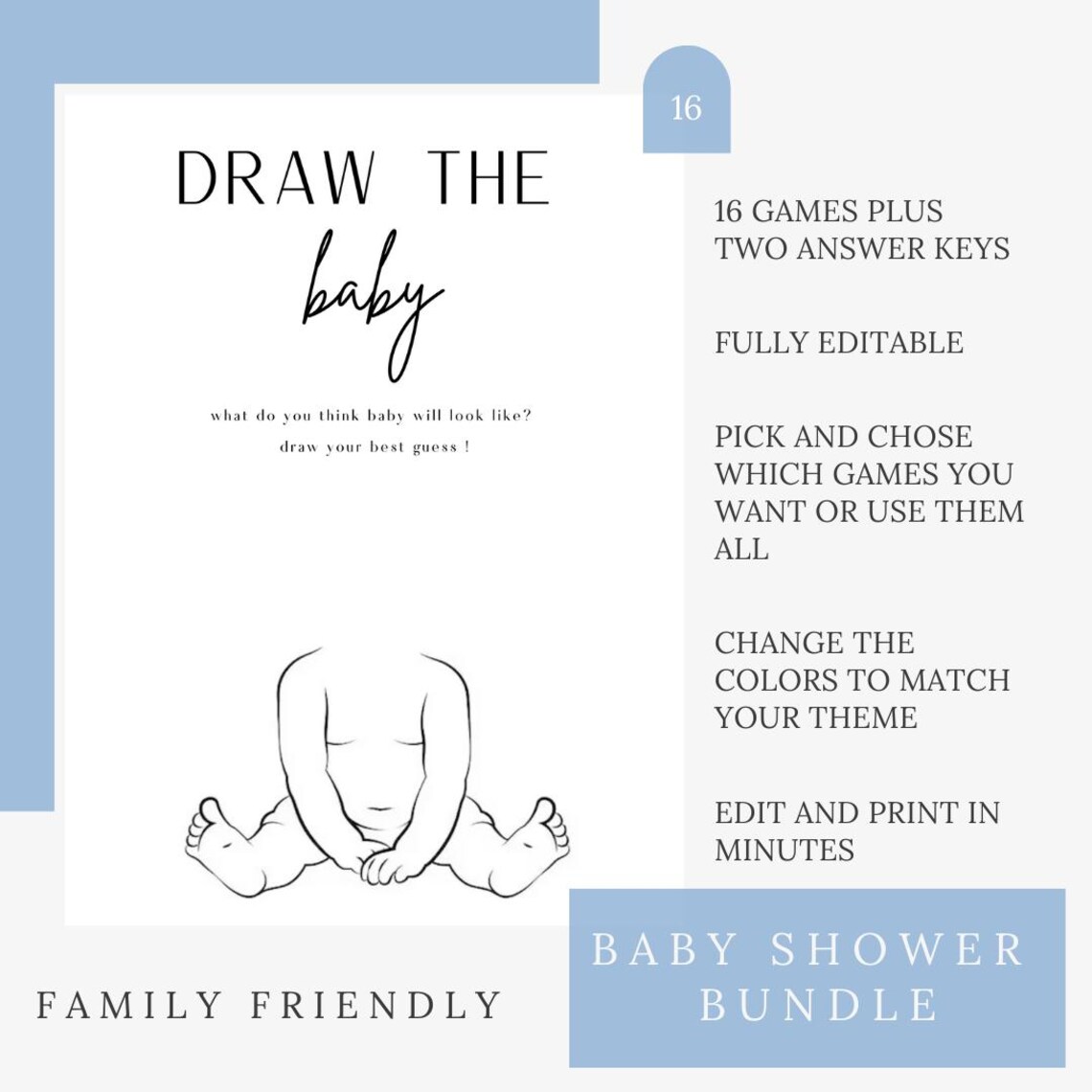 Minimalist Baby Shower Game Bundle: Black & White, 16 Games (editable ...