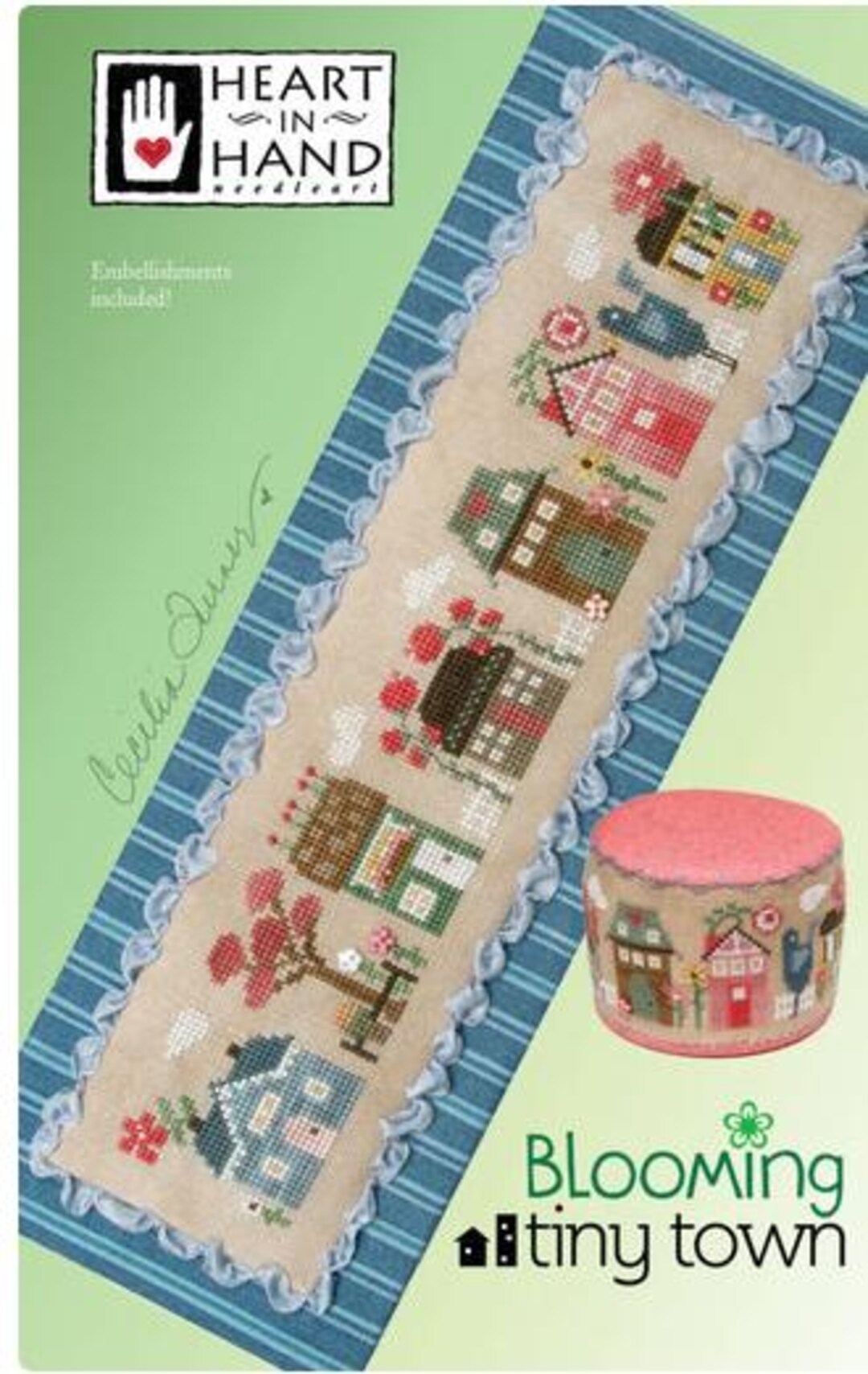 Heart in Hand Blooming Tiny Town Cross Stitch Pattern With Embellishments - Etsy