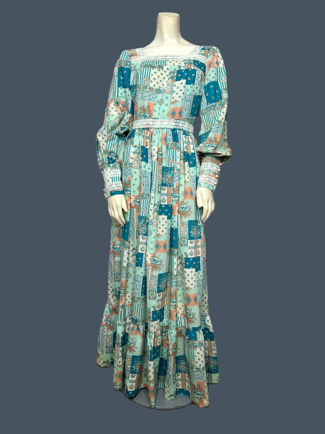 70s Handmade Vintage Patchwork Print Prairie Maxi Dress – Boho ...