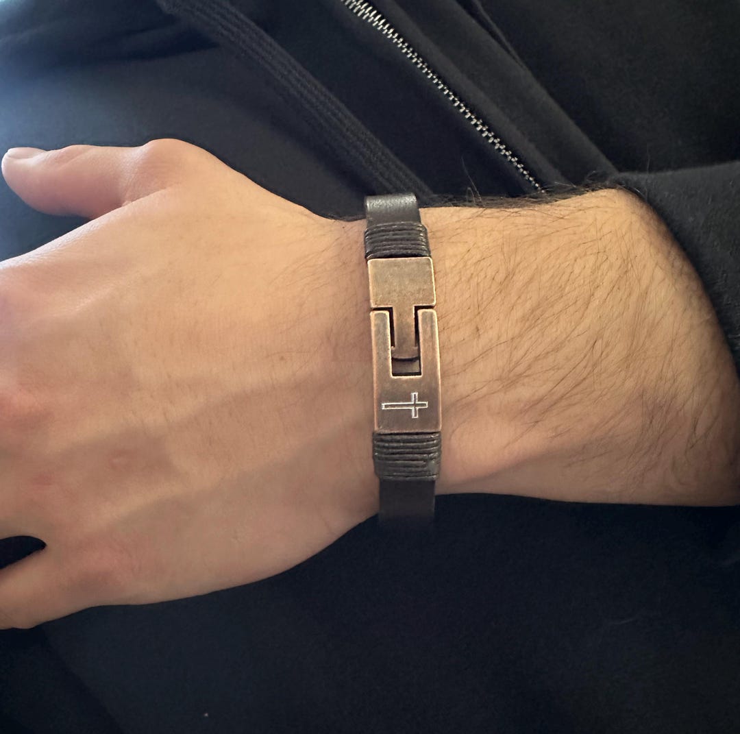 Leather Bracelet for Men, Cross Men Bracelet, Personalized Man Leather ...