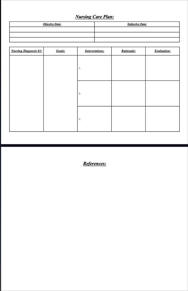 Nursing School Care Plan Template - Etsy
