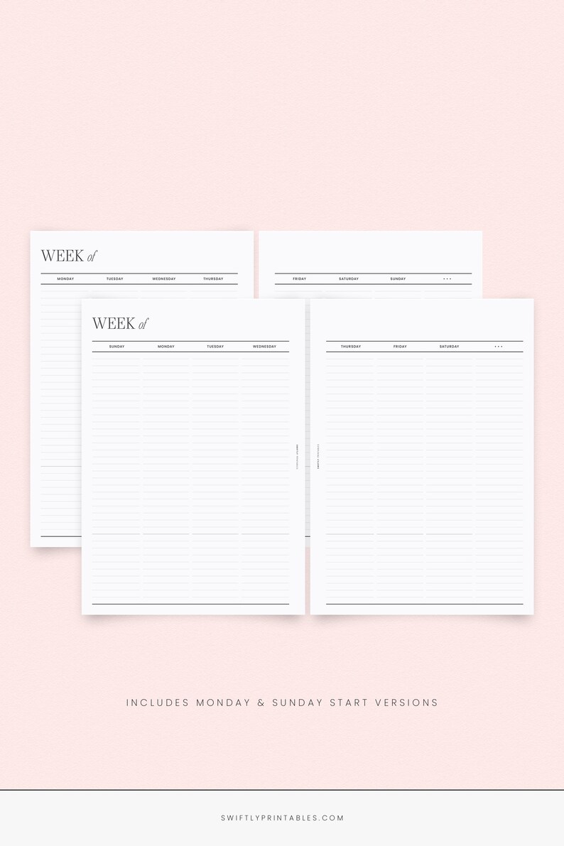 Undated Weekly Agenda Printable Planner Ruled Perpetual - Etsy