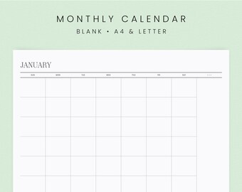 Undated Monthly Calendar Printable Planner Blank Perpetual | Etsy