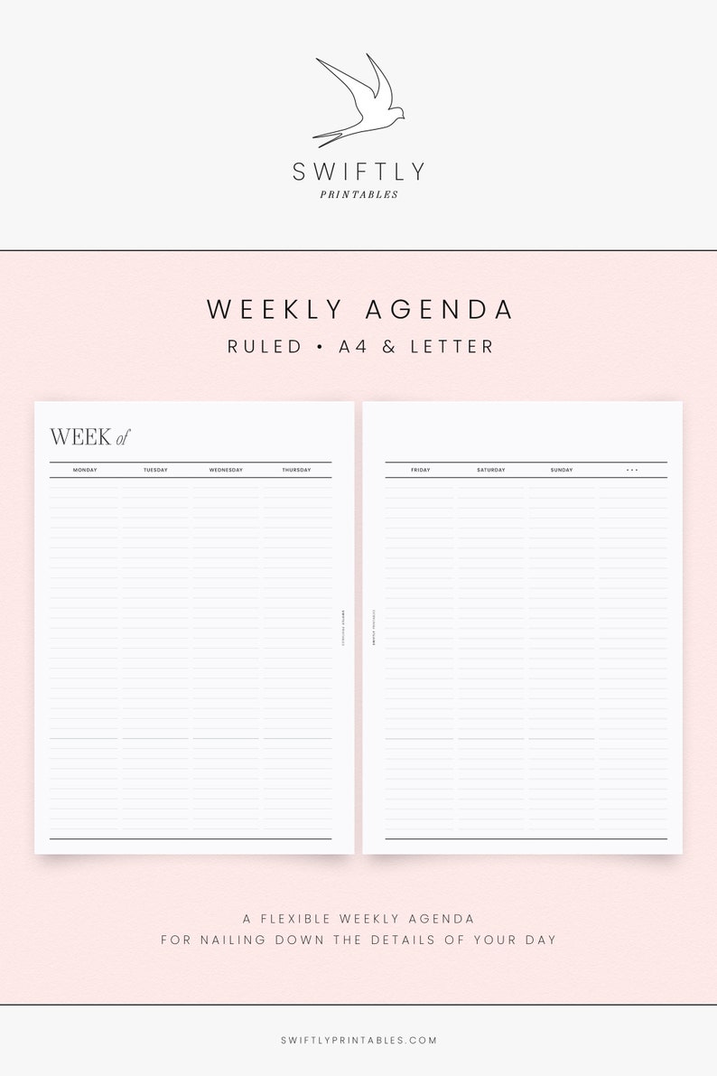 Undated Weekly Agenda Printable Planner Ruled Perpetual - Etsy