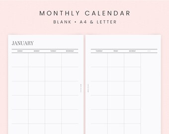 Undated Monthly Calendar Printable Planner Blank Perpetual | Etsy