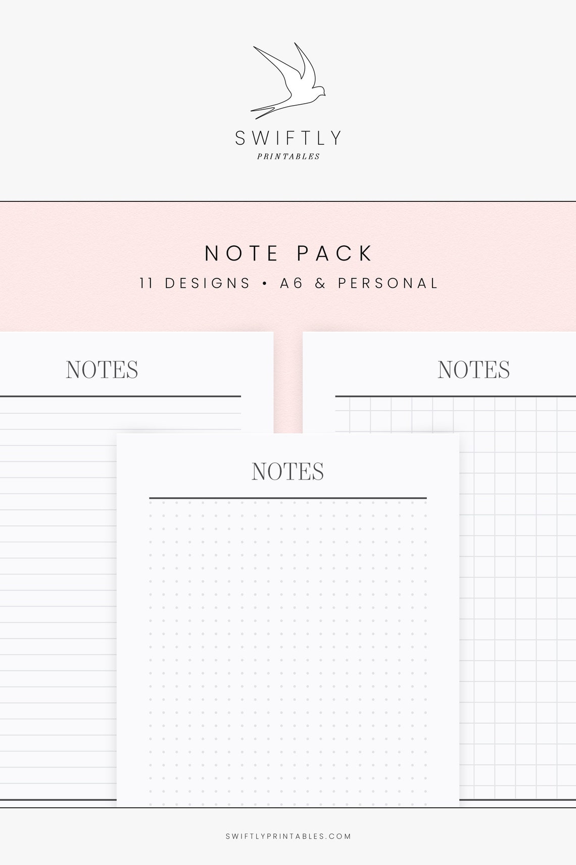 Note Pack Printable Planner Bundle 11 Blank Ruled Dot Grid - Etsy