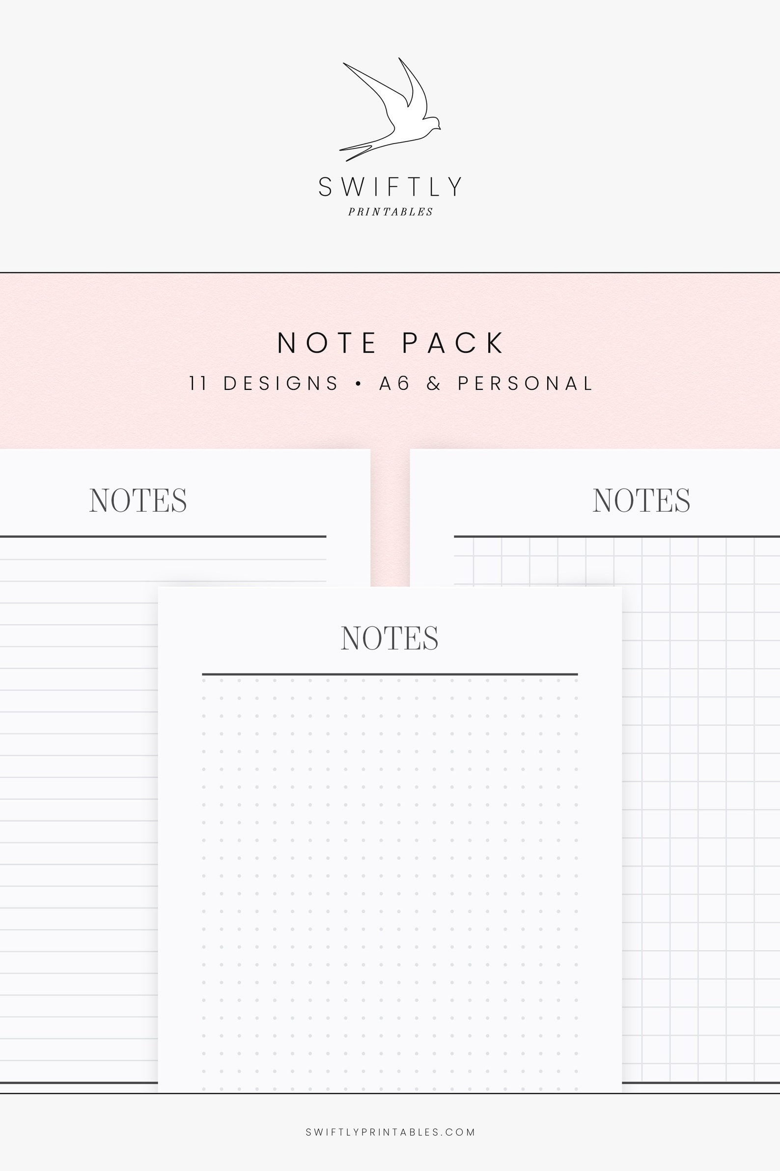 Note Pack Printable Planner Bundle 11 Blank Ruled Dot Grid - Etsy