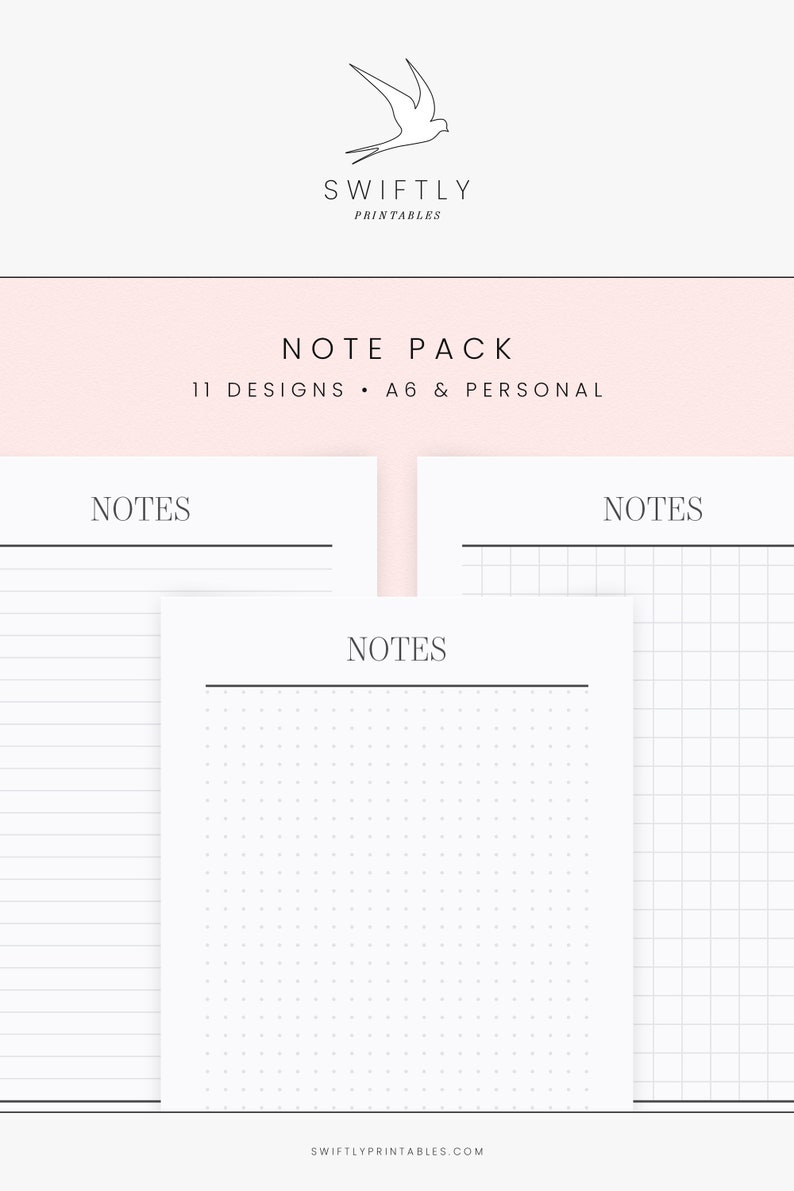 Note Pack Printable Planner Bundle 11 Blank Ruled Dot Grid - Etsy