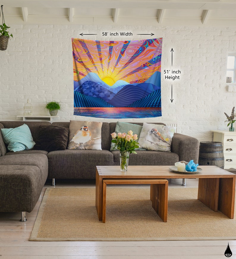 Psychedelic Sunrise Tapestry Blue Mountain Trippy Landscape - Etsy