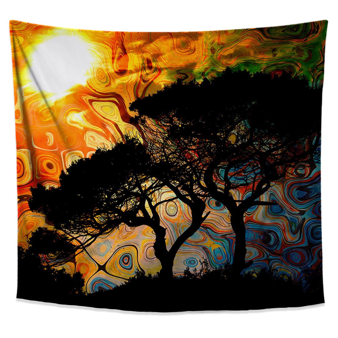 African Sun Trippy Sunset Tapestry | Psychedelic Melting Sky Landscape ...