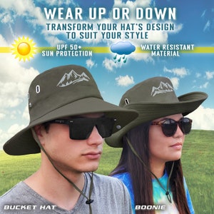 Army Green Sun Hat for Men Women Vented Wide Brim Bucket Hat Boonie Hat ...