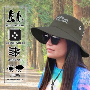 Army Green Sun Hat for Men Women Vented Wide Brim Bucket Hat Boonie Hat ...