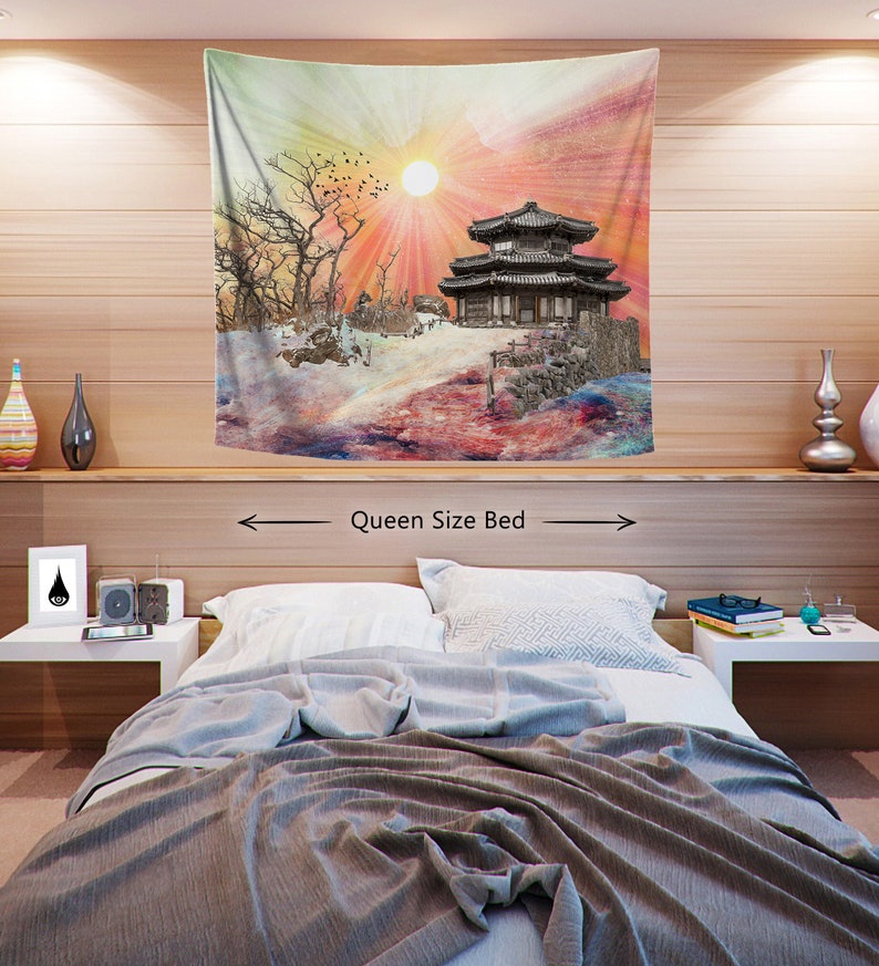 Zen Temple Tapestry Pastel Sunset Wall Hanging Yoga - Etsy