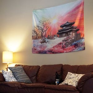 Zen Temple Tapestry | Pastel Sunset Wall Hanging | Yoga Meditation ...
