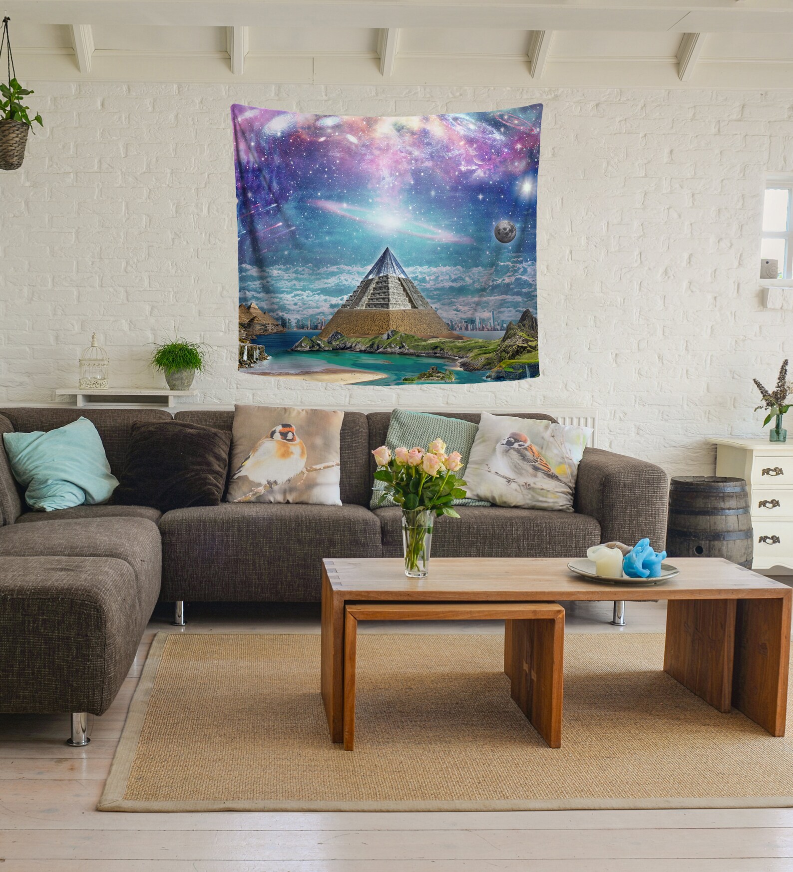 Sacred Pyramid Tapestry Alien Scene Wall Hanging Surreal - Etsy