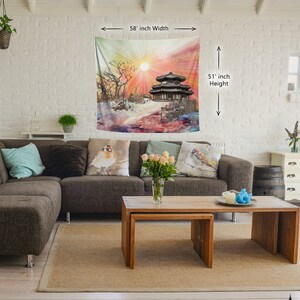 Zen Temple Tapestry | Pastel Sunset Wall Hanging | Yoga Meditation ...