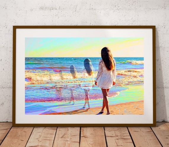 Water Trails Poster Trippy Beach Wall Art Bright Sunset | Etsy