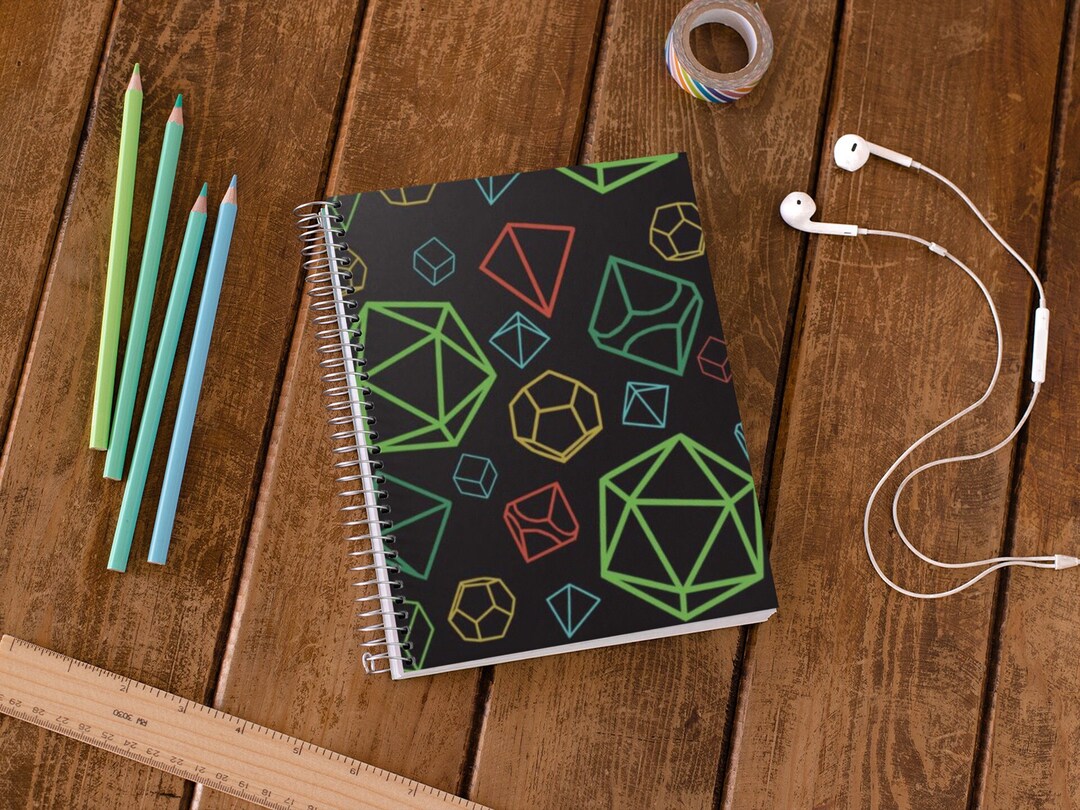 Dnd Dice Pattern Spiral Bound Notebook | 8in X 5in | Lined 90gsm Paper ...